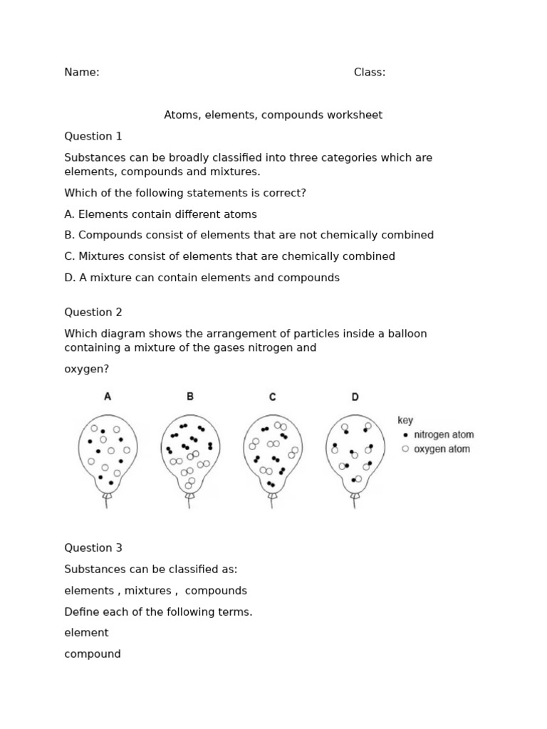 2.1 Atoms Compo Mix Worksheet | PDF
