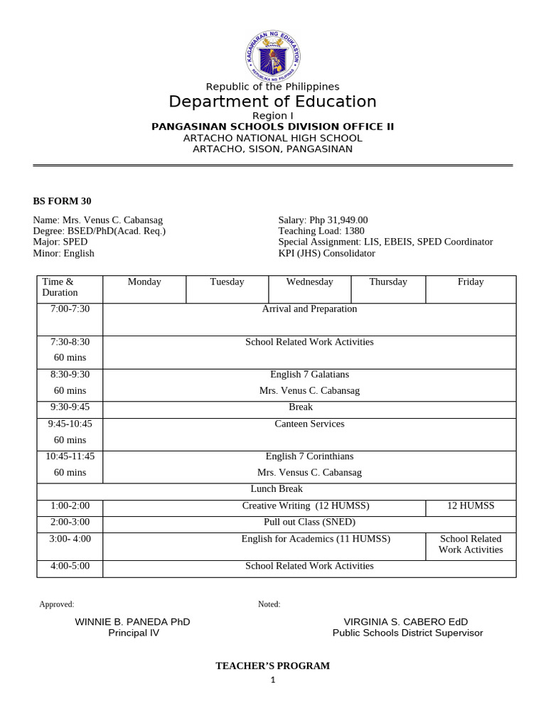 Class Program 2024 2025 Mam Shee | PDF