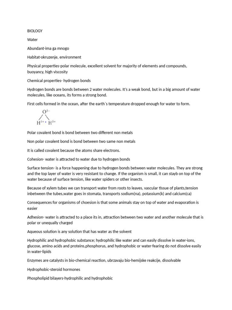 Water's Role in Biology: Properties & Functions | PDF