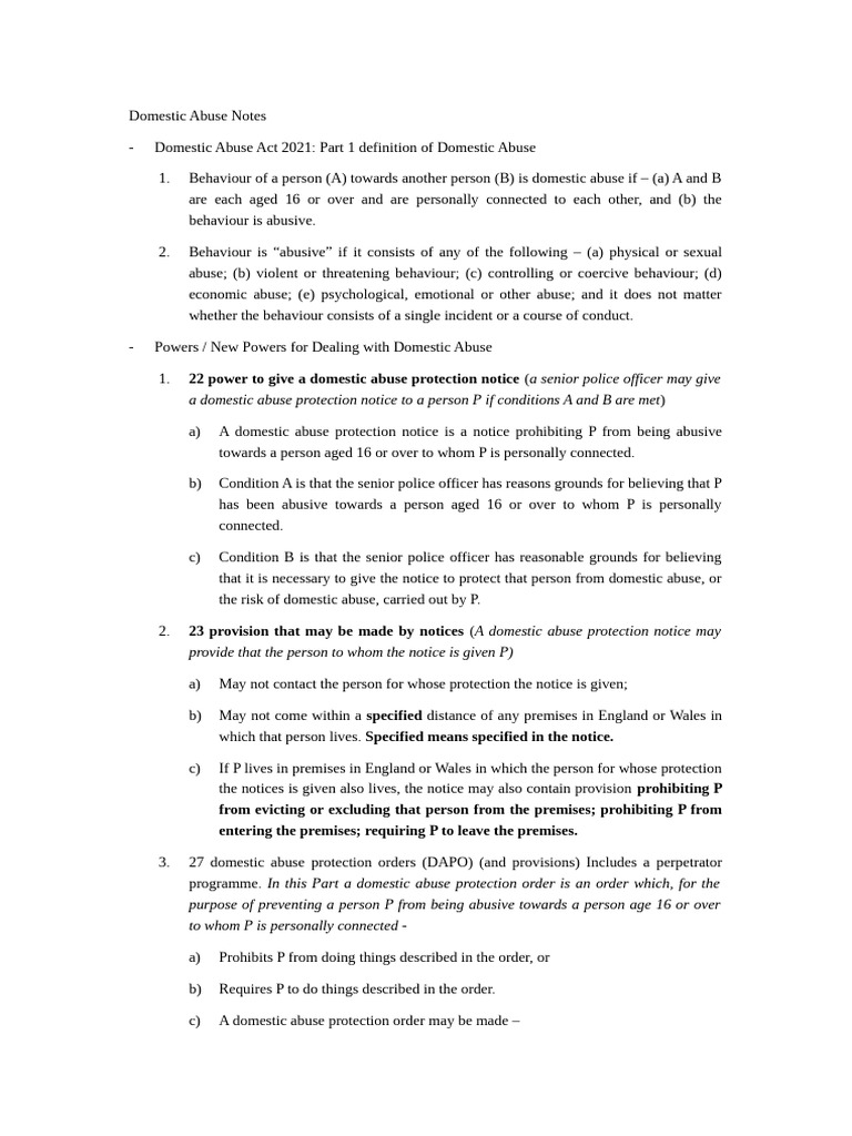 Domestic Abuse Notes | PDF | Domestic Violence | Violence Against Women