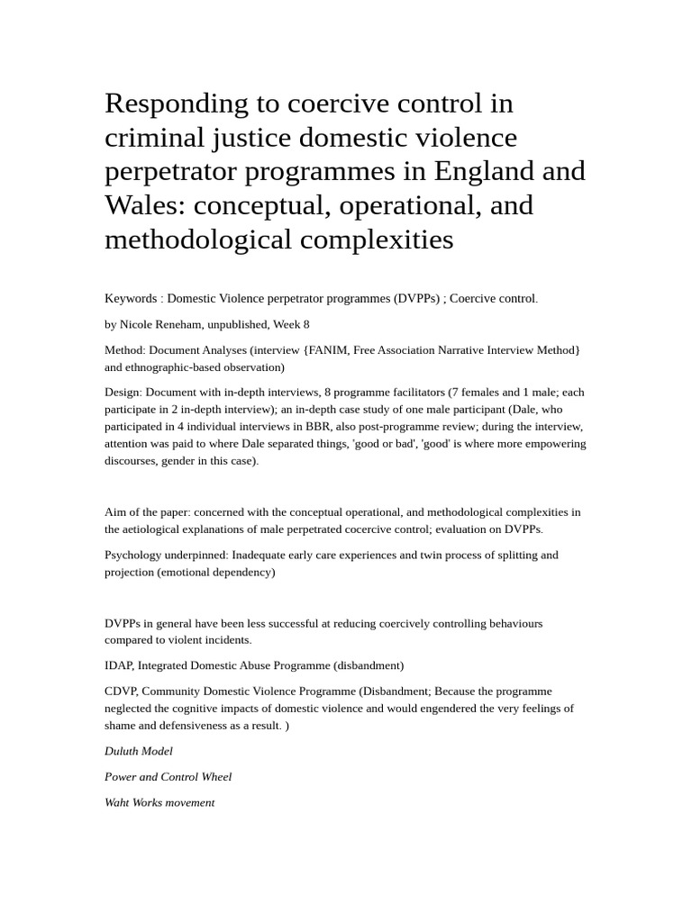 Responding To Coercive Control in Criminal Justice Domestic Violence Perpetrator Programmes in ...