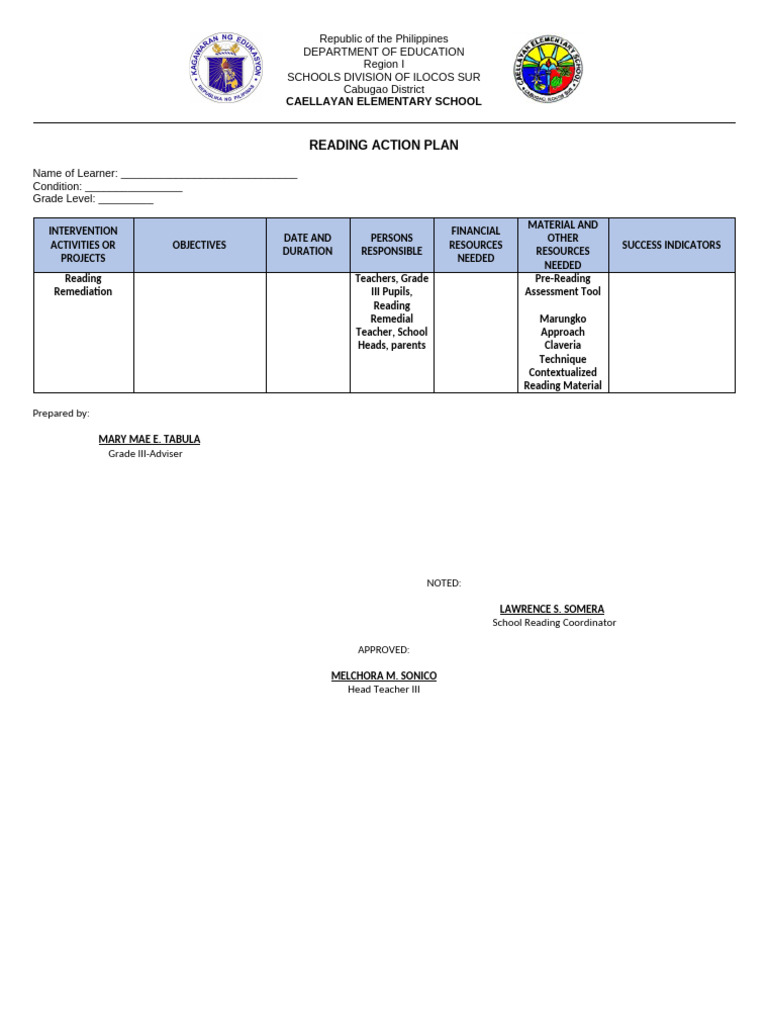 Reading Action Plan | PDF