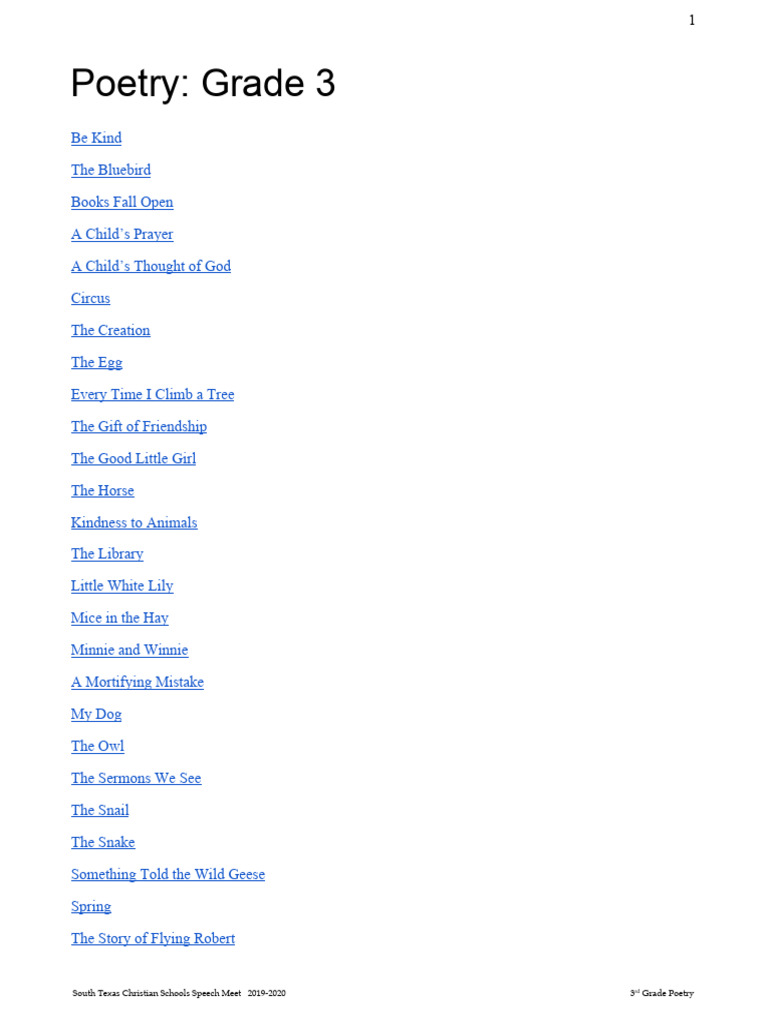 3rd Grade Poetry Collection 2019-2020 | PDF