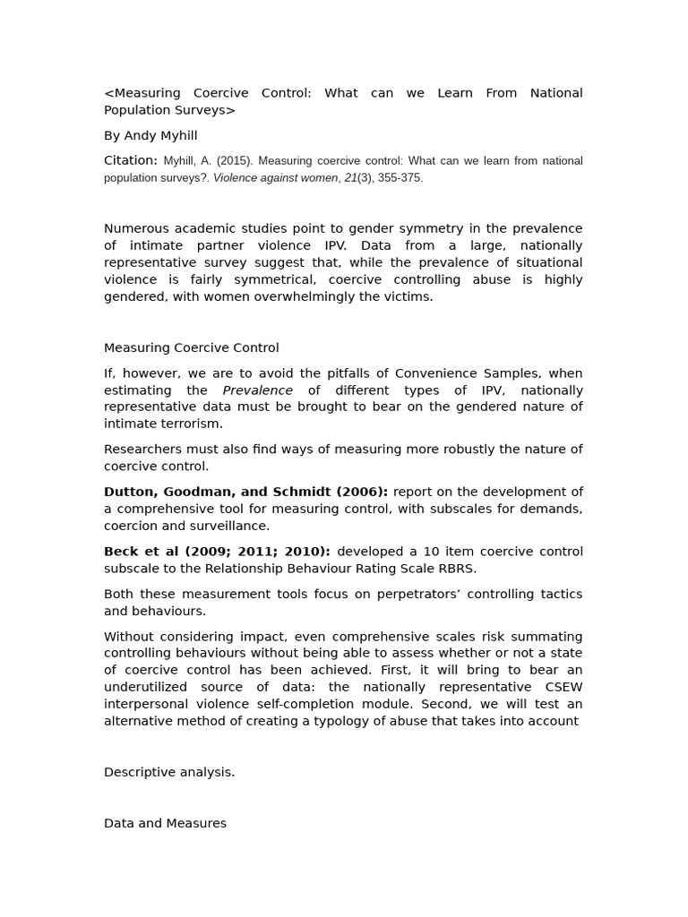 By Andy Myhill | PDF | Violence | Violence Against Women