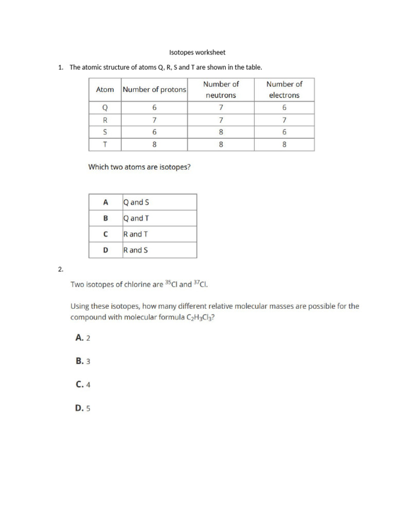Isotopes Worksheet and Answer Key | PDF
