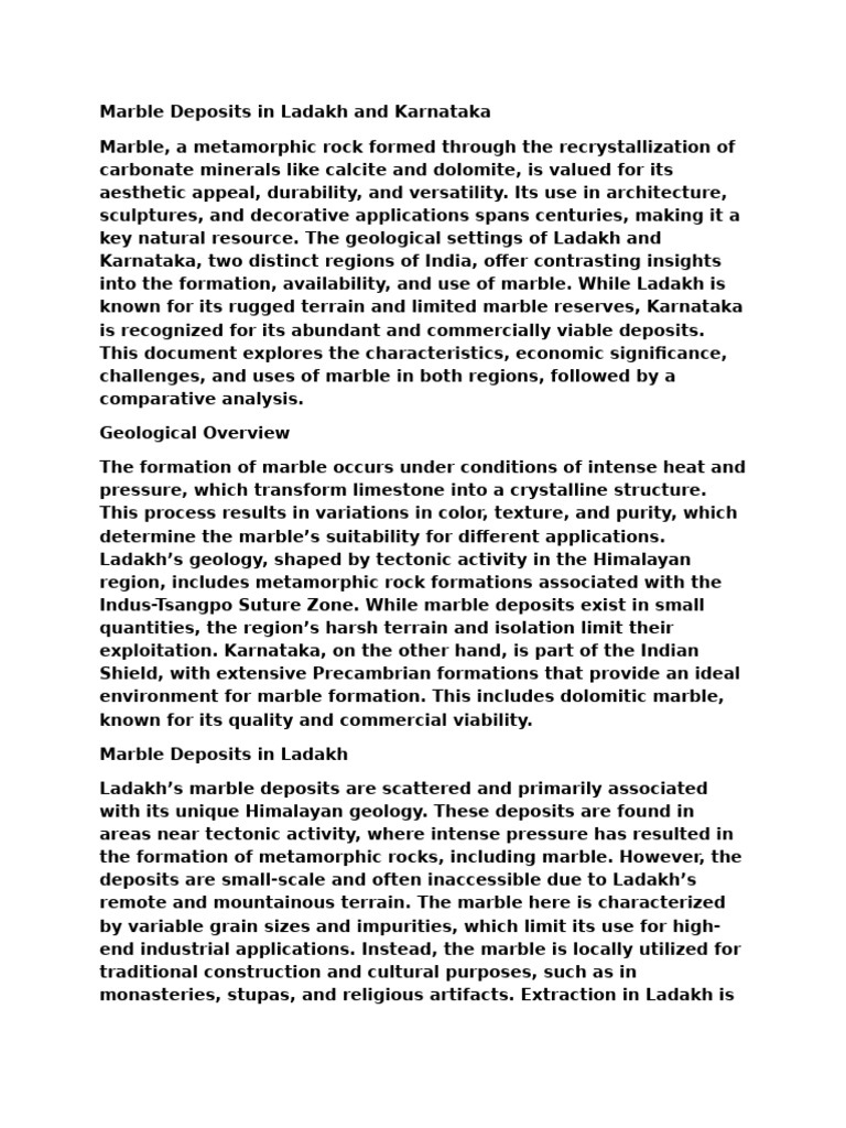Detailed Analysis of Marble Deposits in Ladakh and Karnataka | PDF ...