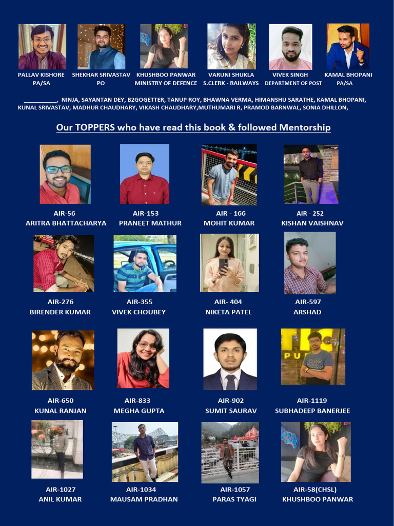 Our TOPPERS Who Have Read This Book & Followed Mentorship: Department ...