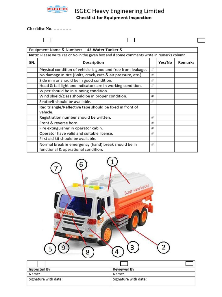 Checklists For Water Tanker - Part42 | PDF