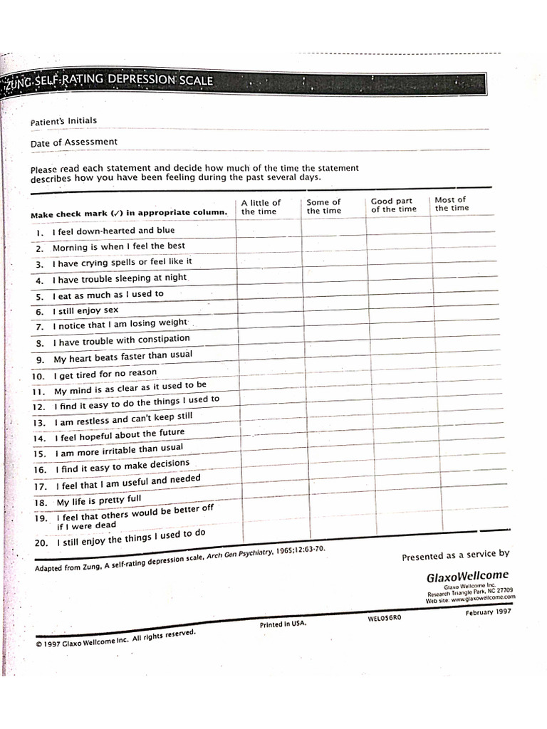 Zung Self Rating Depression Scale. | PDF