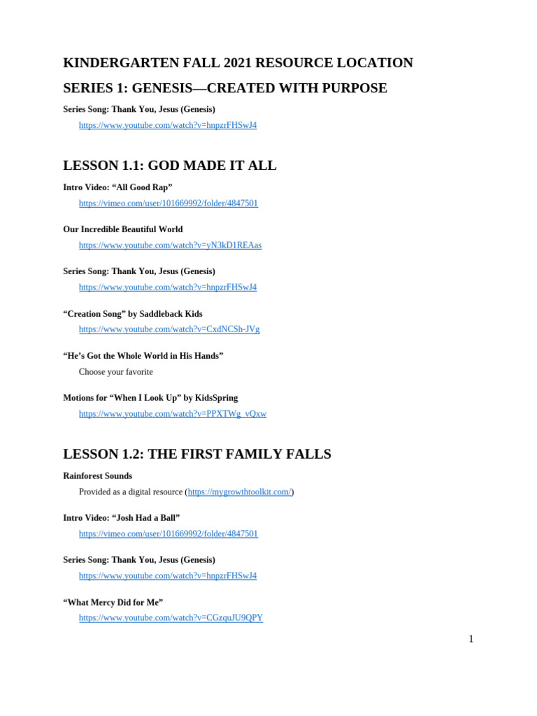 2 Kindergarten Fall 2021 Series 1 Resource Location | PDF | Religious ...