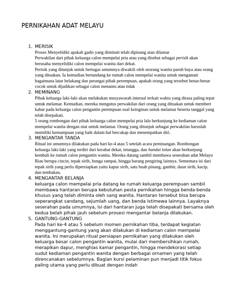 Proses Pernikahan Adat Melayu Riau | PDF