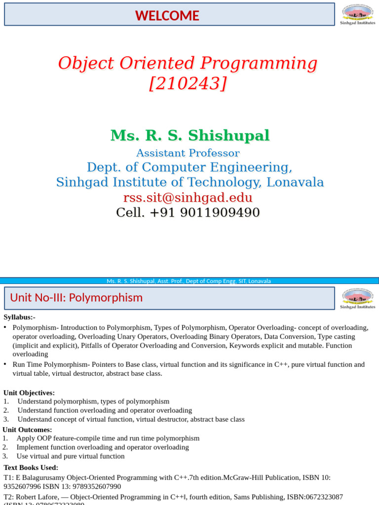Unit III Oop | PDF | C++ | Constructor (Object Oriented Programming) Unit III Oop | PDF | C++ | Constructor (Object Oriented Programming)