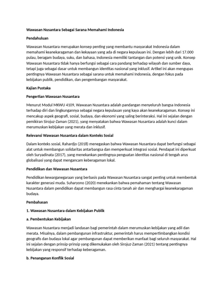 Wawasan Nusantara Sebagai Sarana Memahami Indonesia | PDF