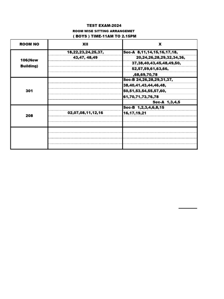 Room Wise Sitting Arrangemet | PDF