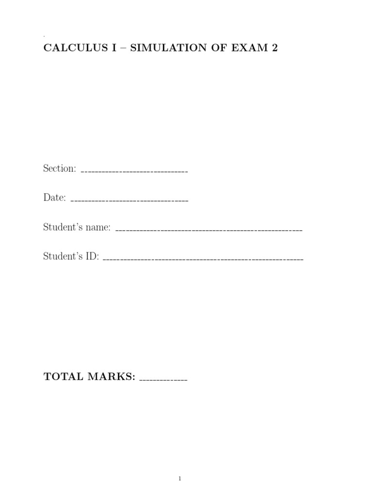 Calculus-I Exam 02 Simulation | PDF | Function (Mathematics ...