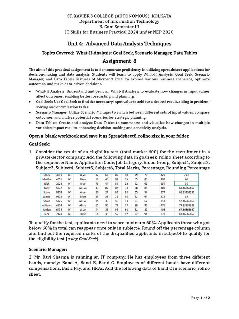 Sem III Unit 4 ITSB Assignment 8 2024 NEP Student | PDF | Data Analysis ...