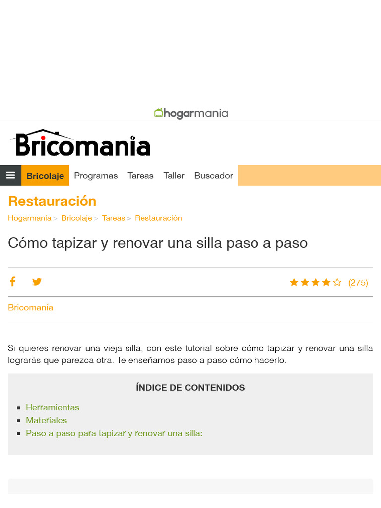 Cómo Tapizar y Renovar Una Silla Paso A Paso: Restauración | PDF ...
