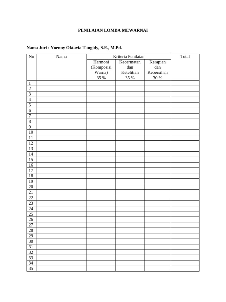 Format Penilaian Lomba Mewarnai | PDF