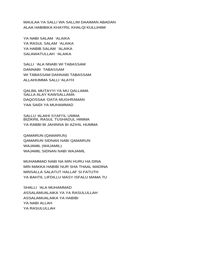 Maulaa Ya Salli Wa Sallim Daaiman Abadan | PDF