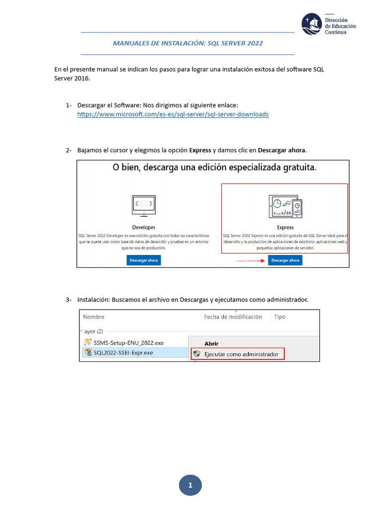 Manual de Instalación SQLServer | PDF | Servidor SQL de Microsoft ...