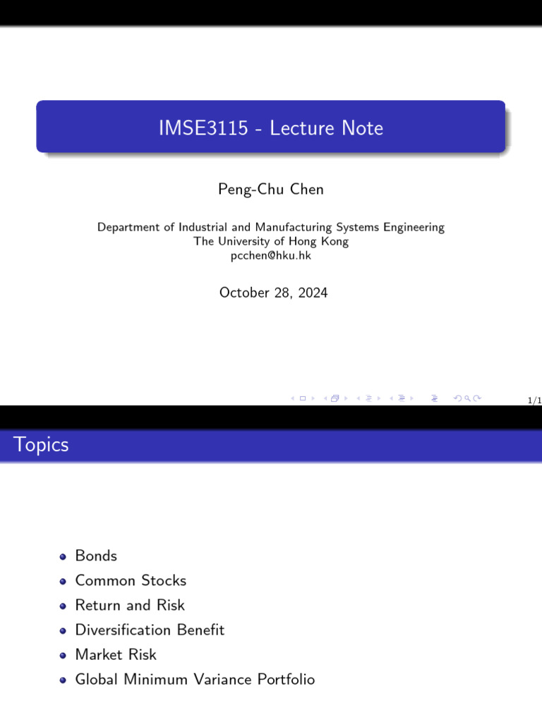 Imse3115 Lecture5 2024 | PDF | Bonds (Finance) | Diversification (Finance)