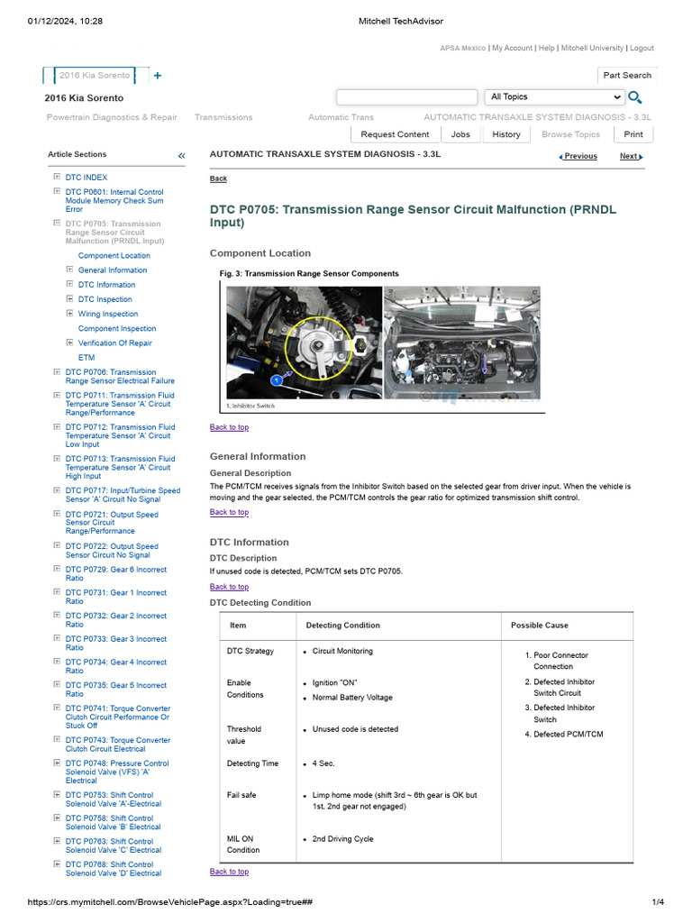 Mitchell TechAdvisor P0705 SORENTO | PDF | Electrical Connector ...