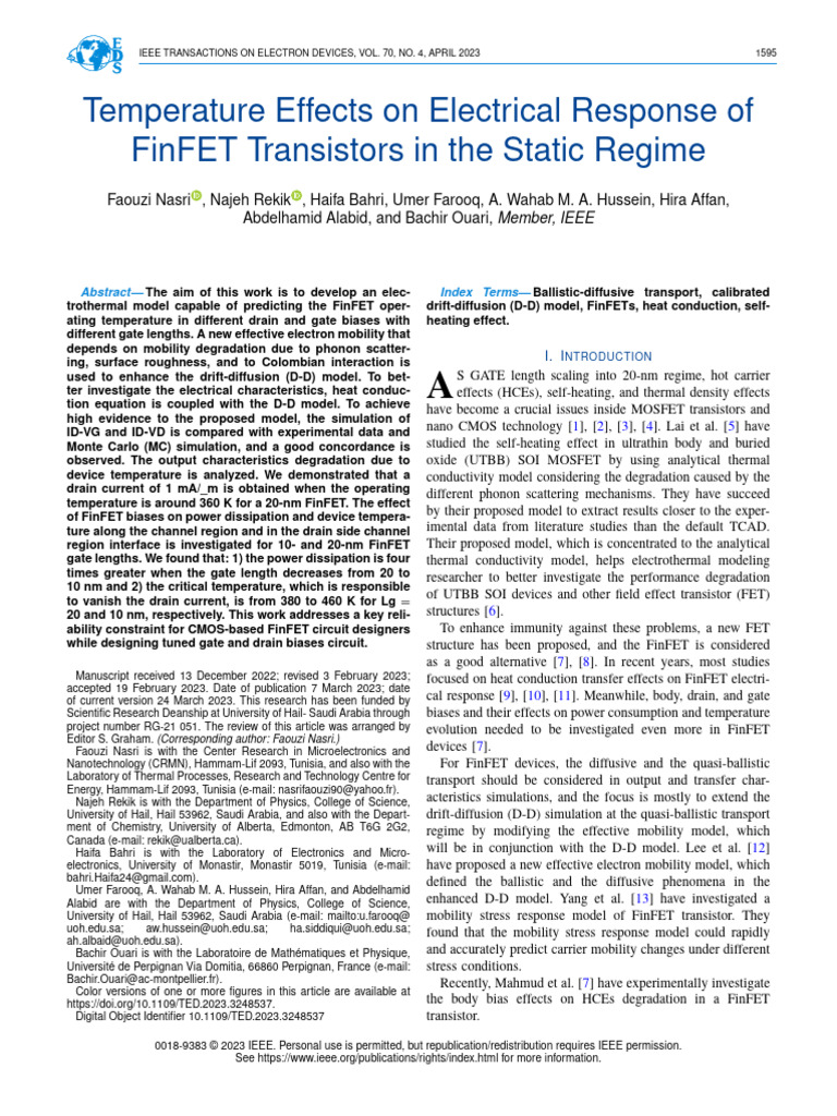 Temperature Impact on FinFETs | PDF | Field Effect Transistor | Mosfet