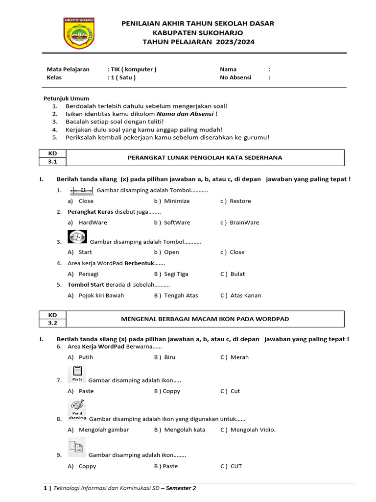 PAT 2023 2024 Kls 1 | PDF