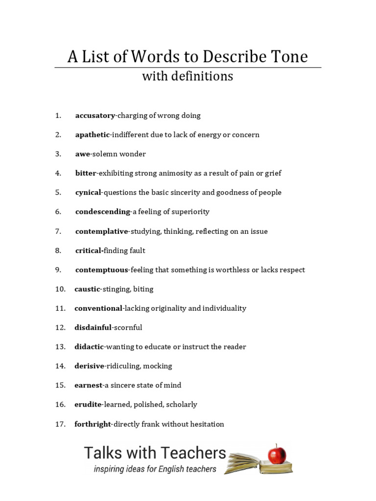 Tone Words for Poetry and Literature | PDF