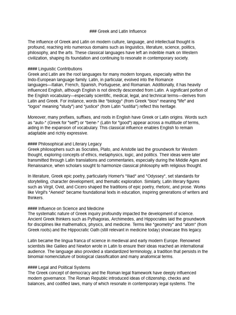 Greek & Latin Influence 2nd | PDF | Latin | Greeks