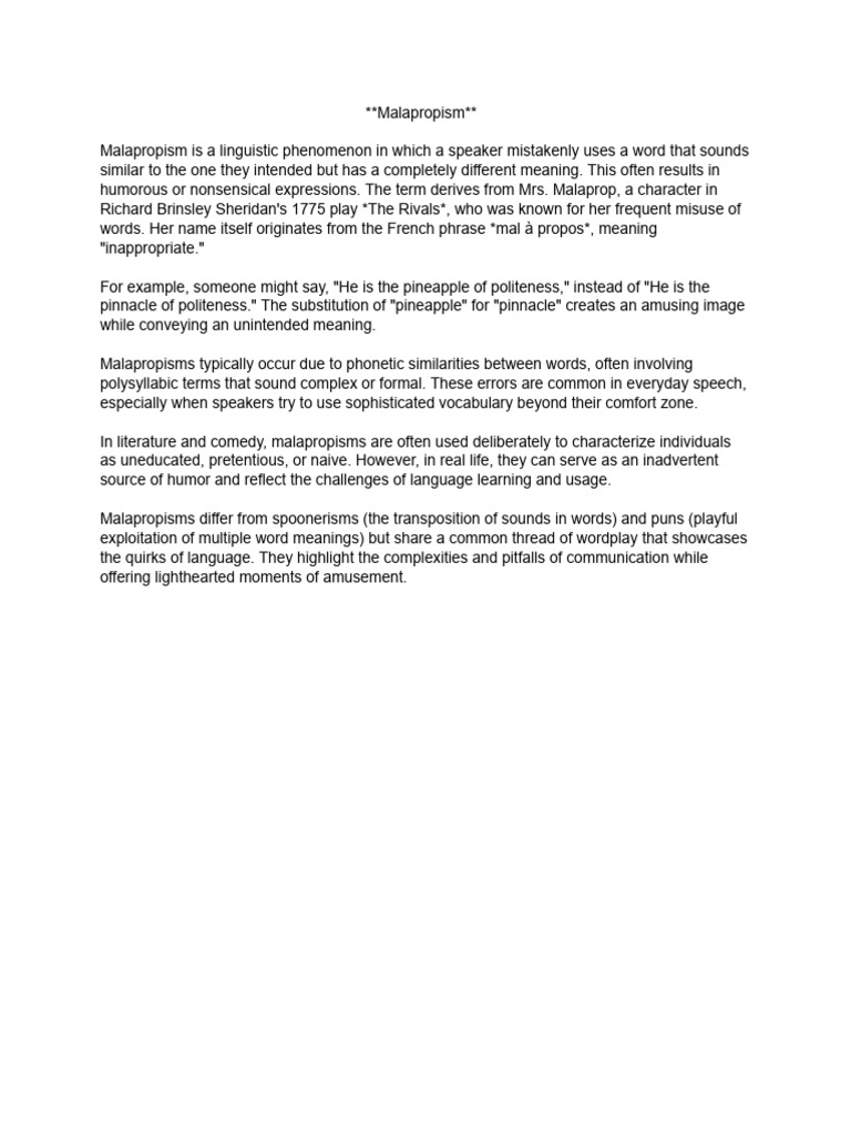 Understanding Malapropisms in Language | PDF