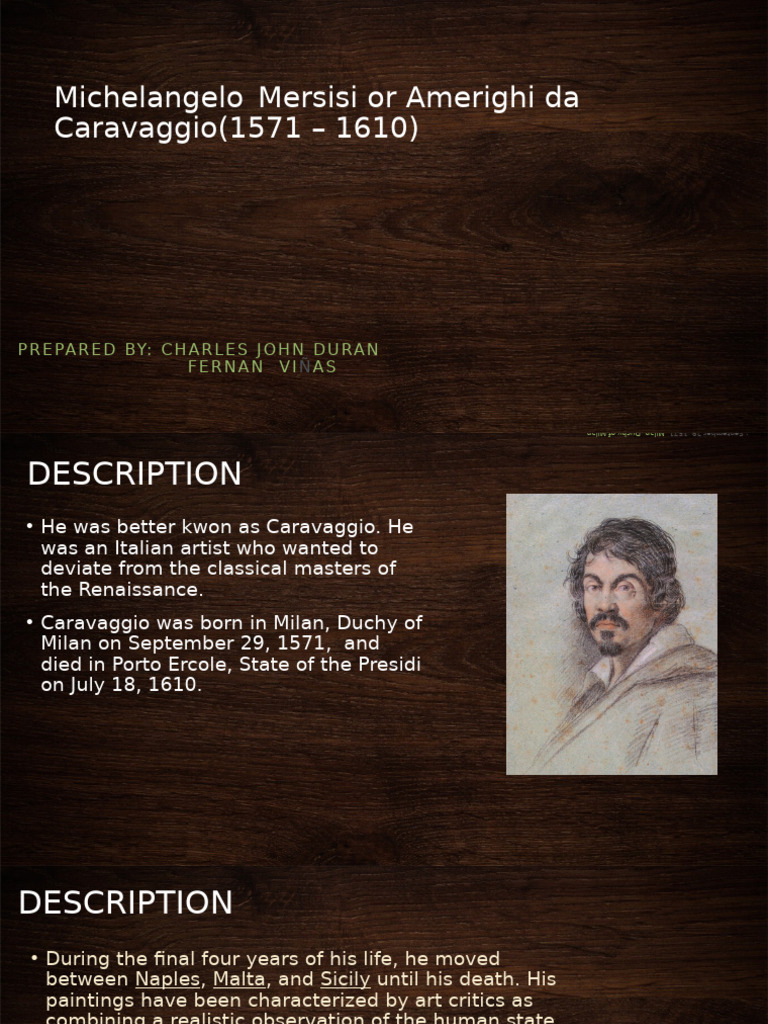 Michelangelo Mersisi or Amerighi Da Caravaggio (1571 | PDF