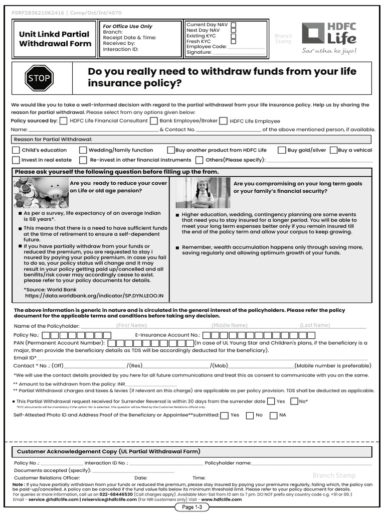 Partial Withdrawal Form | PDF | Insurance | Life Insurance