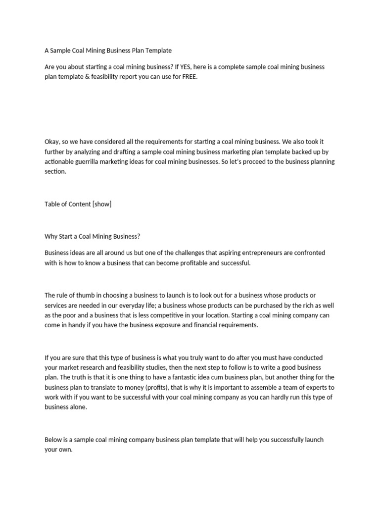 A Sample Coal Mining Business Plan Template | PDF | Coal | Mining