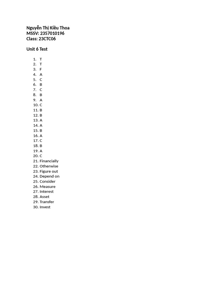 Unit 6 Test | PDF