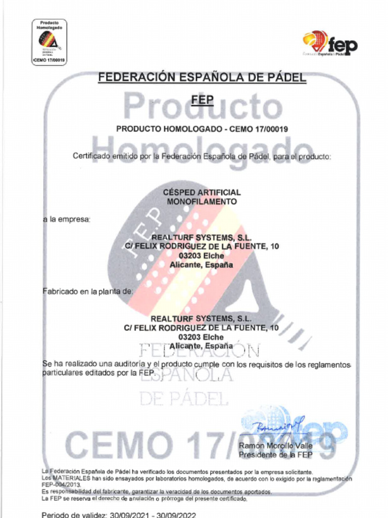 Certificado Fep Realturf | PDF