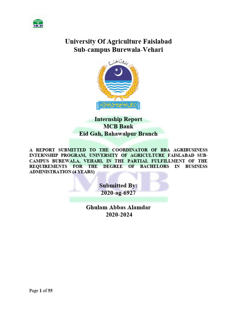 MCB Internship Report | PDF | Banks | Cheque