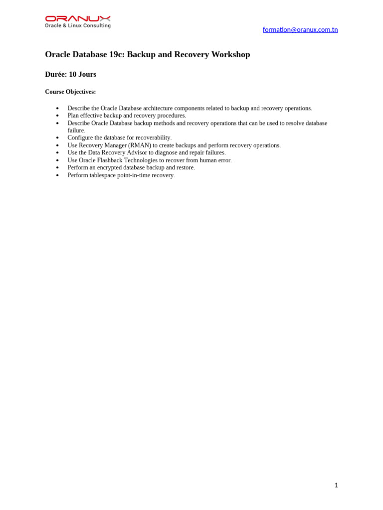 Oracle Database 19c Backup and Recovery Workshop | PDF Oracle Database 19c Backup and Recovery Workshop | PDF