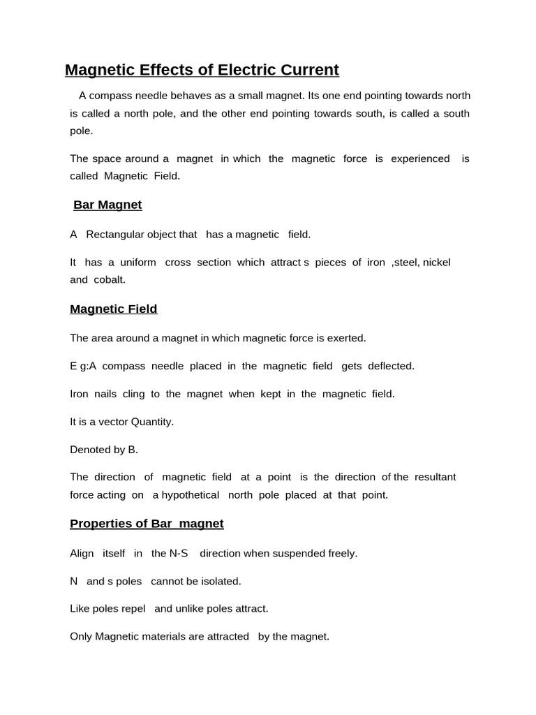 Magnetic Effects of Electric Current | PDF | Magnetic Field | Magnet