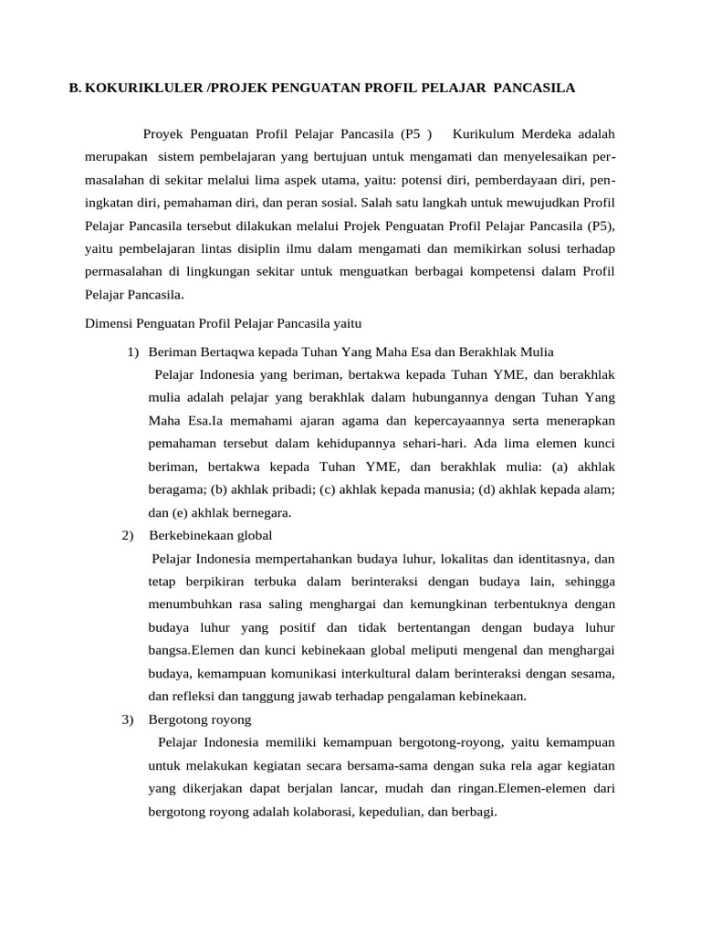 Proyek Penguatan Profil Pelajar Pancasila | PDF