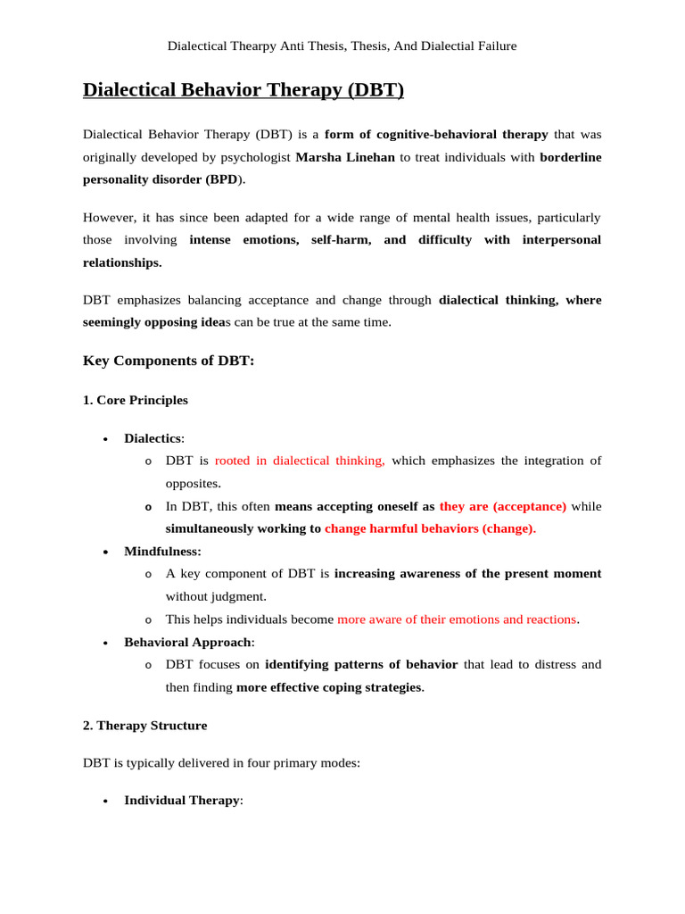 Understanding Dialectical Behavior Therapy | PDF | Dialectical Behavior Therapy | Psychotherapy