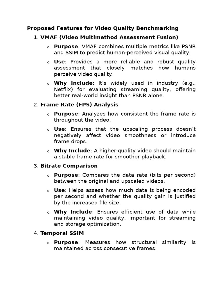 Video Quality Benchmarking Features | PDF | Video | Frame Rate
