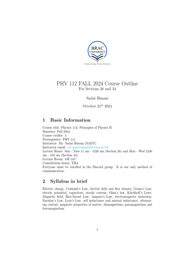 Phy - 112 Course Outline-2 | PDF