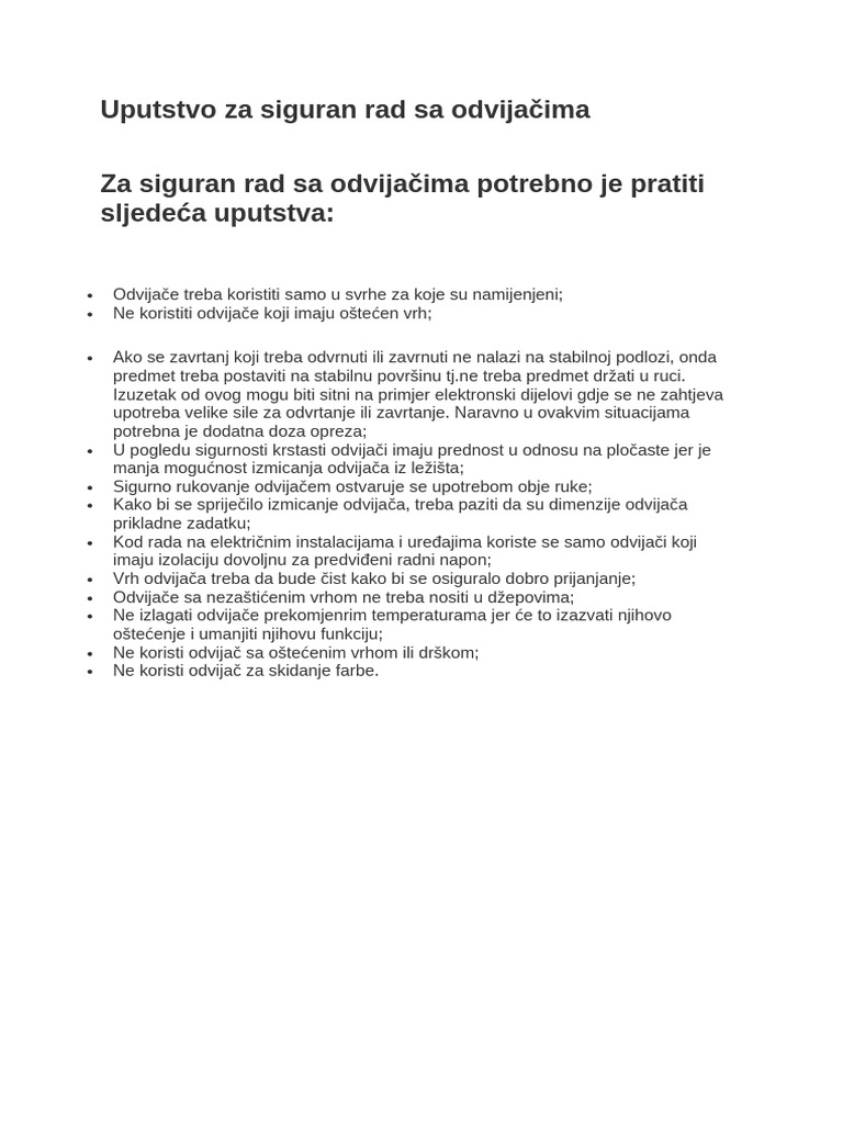 Uputstvo Za Siguran Rad Sa Odvijačima | PDF