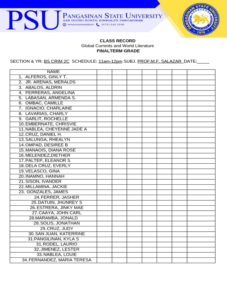 GCWL Class Record Bscrim 2c | PDF