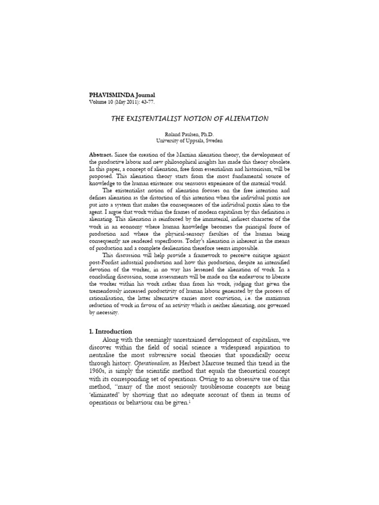 The Existentialist Notion of Alienation | PDF