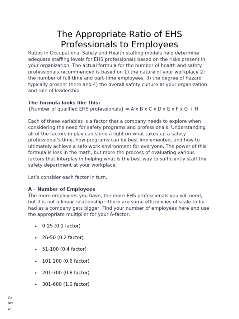 The Appropriate Ratio of EHS Professionals To Employees | PDF ...