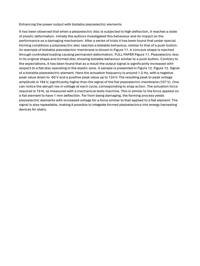 Enhancing The Power Output With Bistable Piezoelectric Elements | PDF