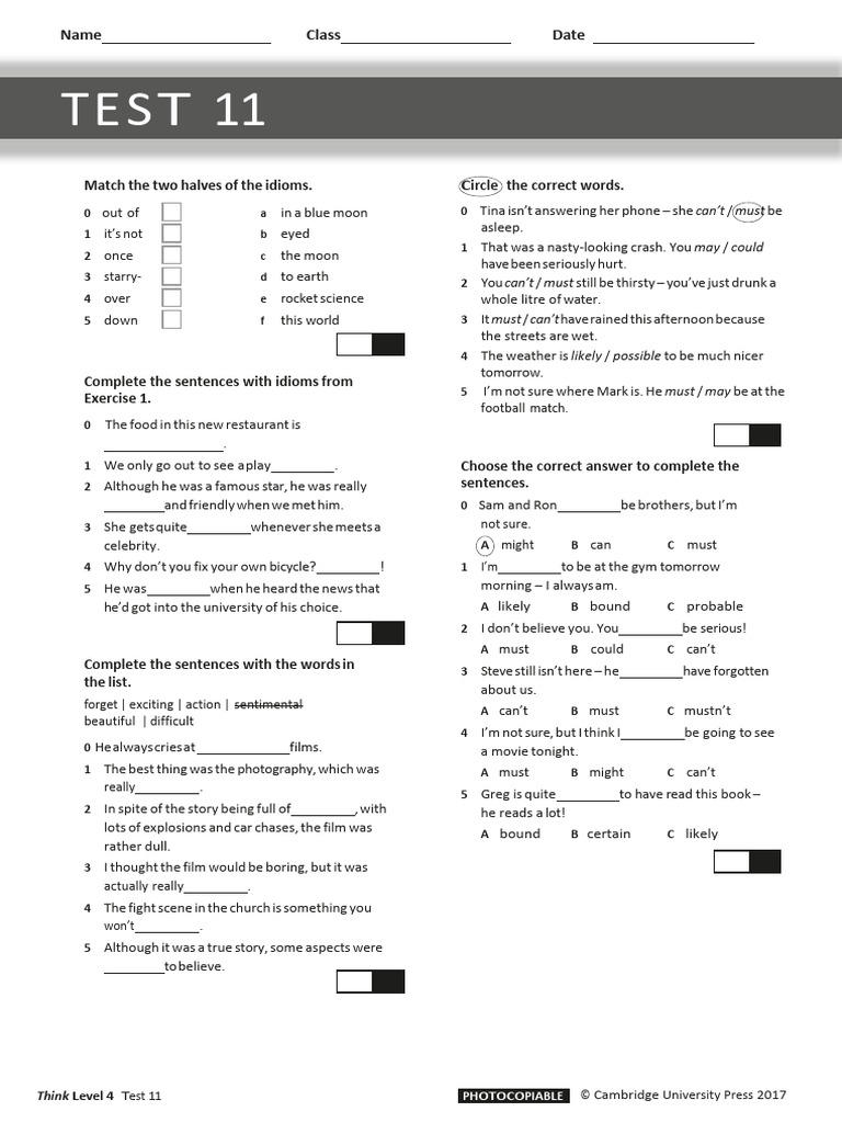 Think Level 4 Unit Test 11 | PDF