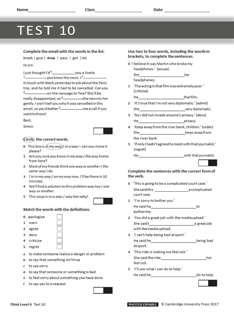 Think Level 4 Test 10 PDF | PDF